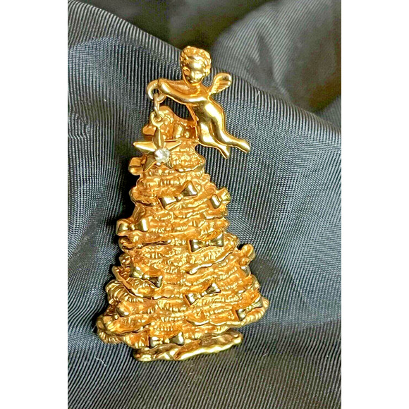 Ajc | Jewelry | Vintage Chirstmas Tree Brooch Pin Dangle Star With ...